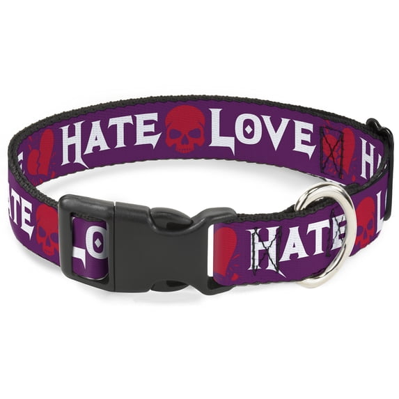 Buckle-Down Pet Collar, Dog Collar Plastic Buckle, Love Hate Purple ...