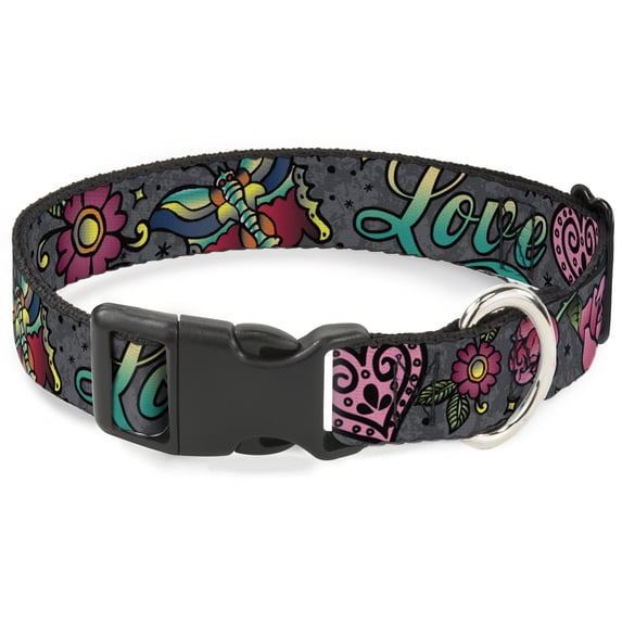 Buckle-Down Pet Collar, Dog Collar Plastic Buckle, Love Kills Gray, 7 ...