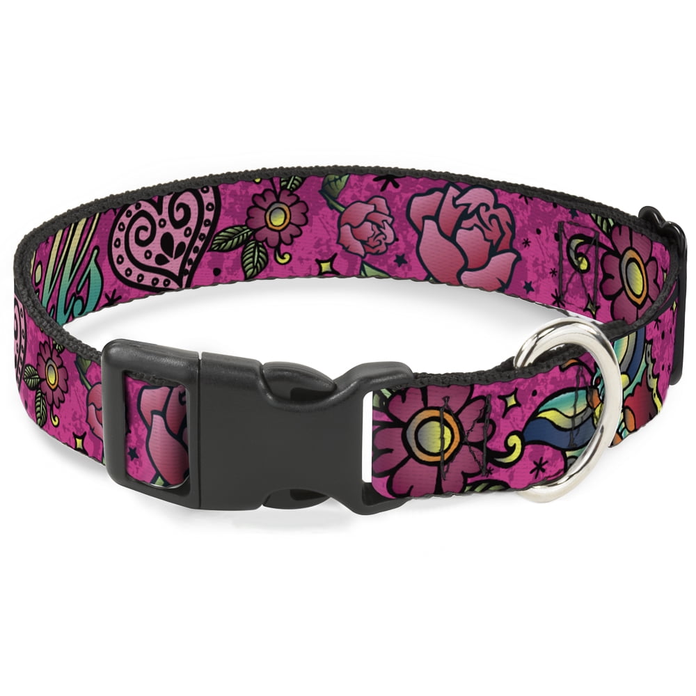 Buckle-Down Pet Collar, Dog Collar Plastic Buckle, Love Kills Pink, 15 to 24 Inches 1.0 Inch ...