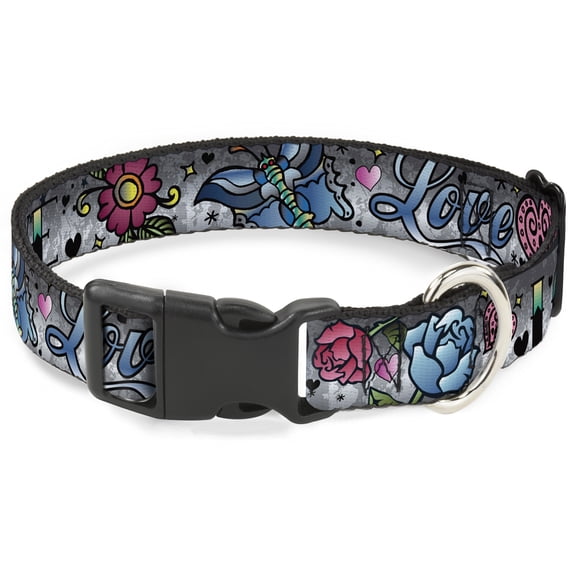 Buckle-Down Pet Collar, Dog Collar Plastic Buckle, Love Love Gray, 7 to ...