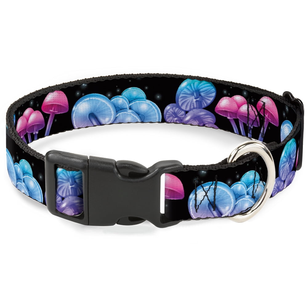 Buckle-Down Pet Collar, Dog Collar Plastic Buckle, Mushroom Glow Black ...