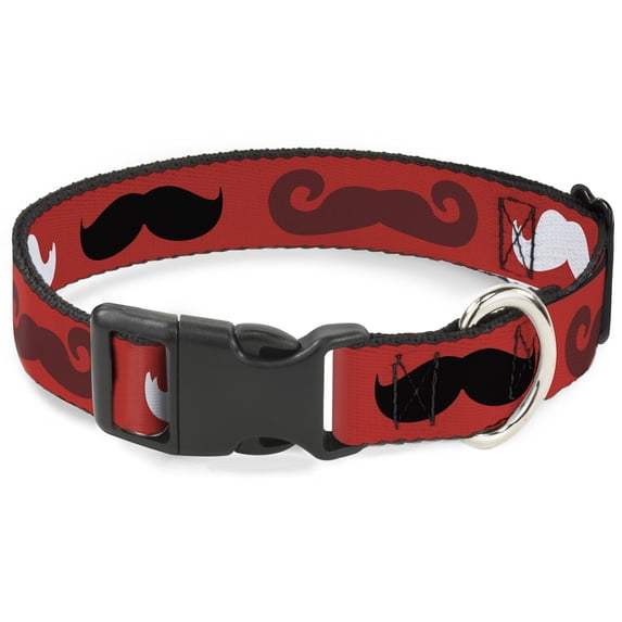 Buckle-Down Pet Collar, Dog Collar Plastic Buckle, Mustaches Red Brown ...