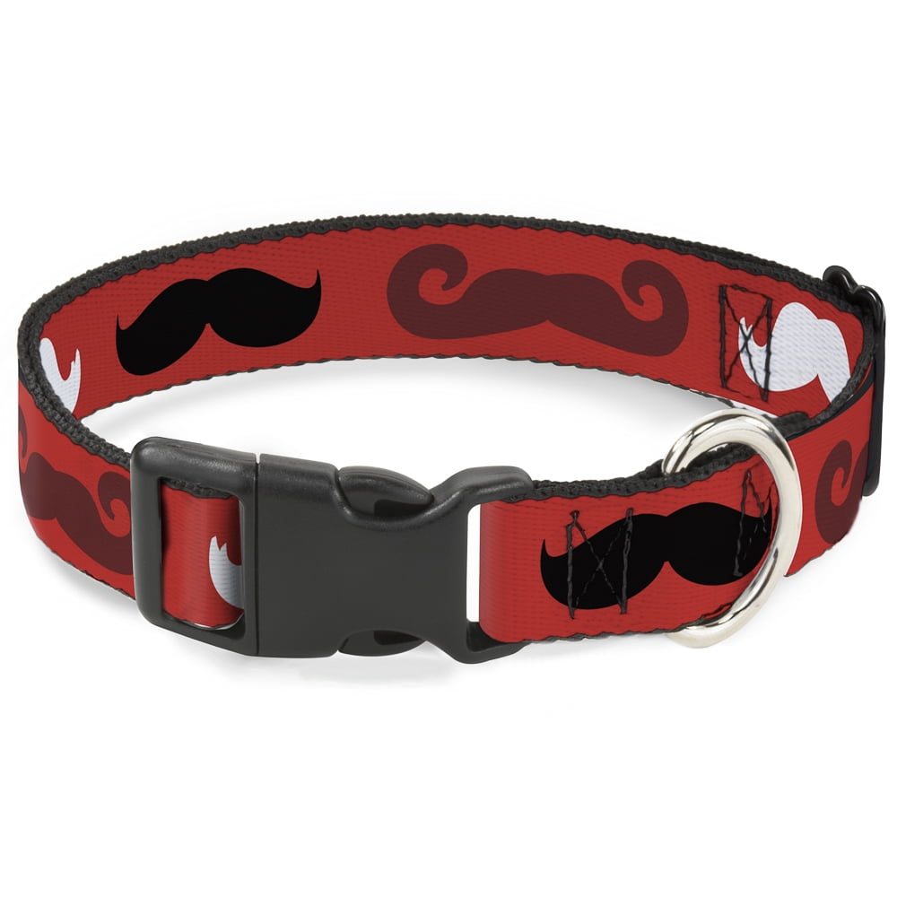 Buckle-Down Pet Collar, Dog Collar Plastic Buckle, Mustaches Red Brown ...