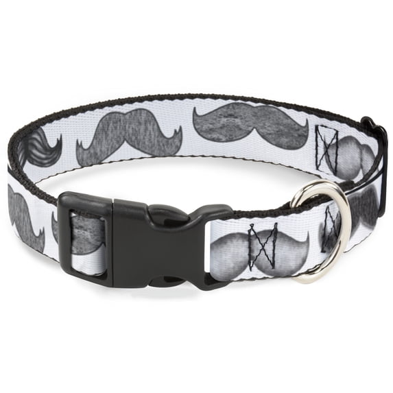 Buckle-Down Pet Collar, Dog Collar Plastic Buckle, Mustaches White ...