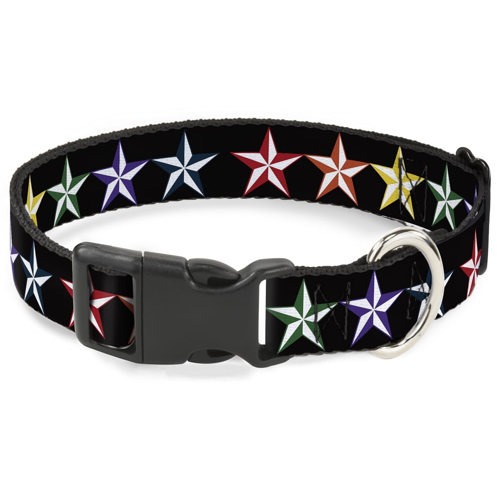 Buckle-Down Pet Collar, Dog Collar Plastic Buckle, Nautical Star Black ...