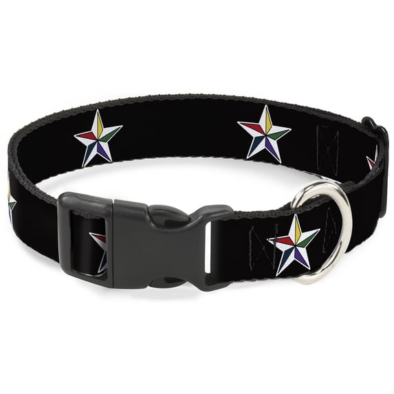 Buckle-Down Pet Collar, Dog Collar Plastic Buckle, Nautical Star Black ...