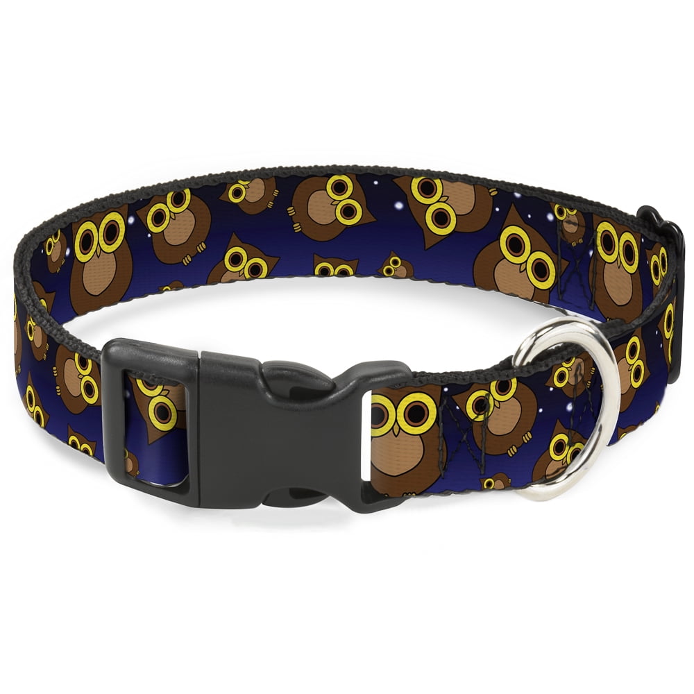 Buckle-Down Pet Collar, Dog Collar Plastic Buckle, Owls Scattered Black Blue Fade Yellow, 13 to ...