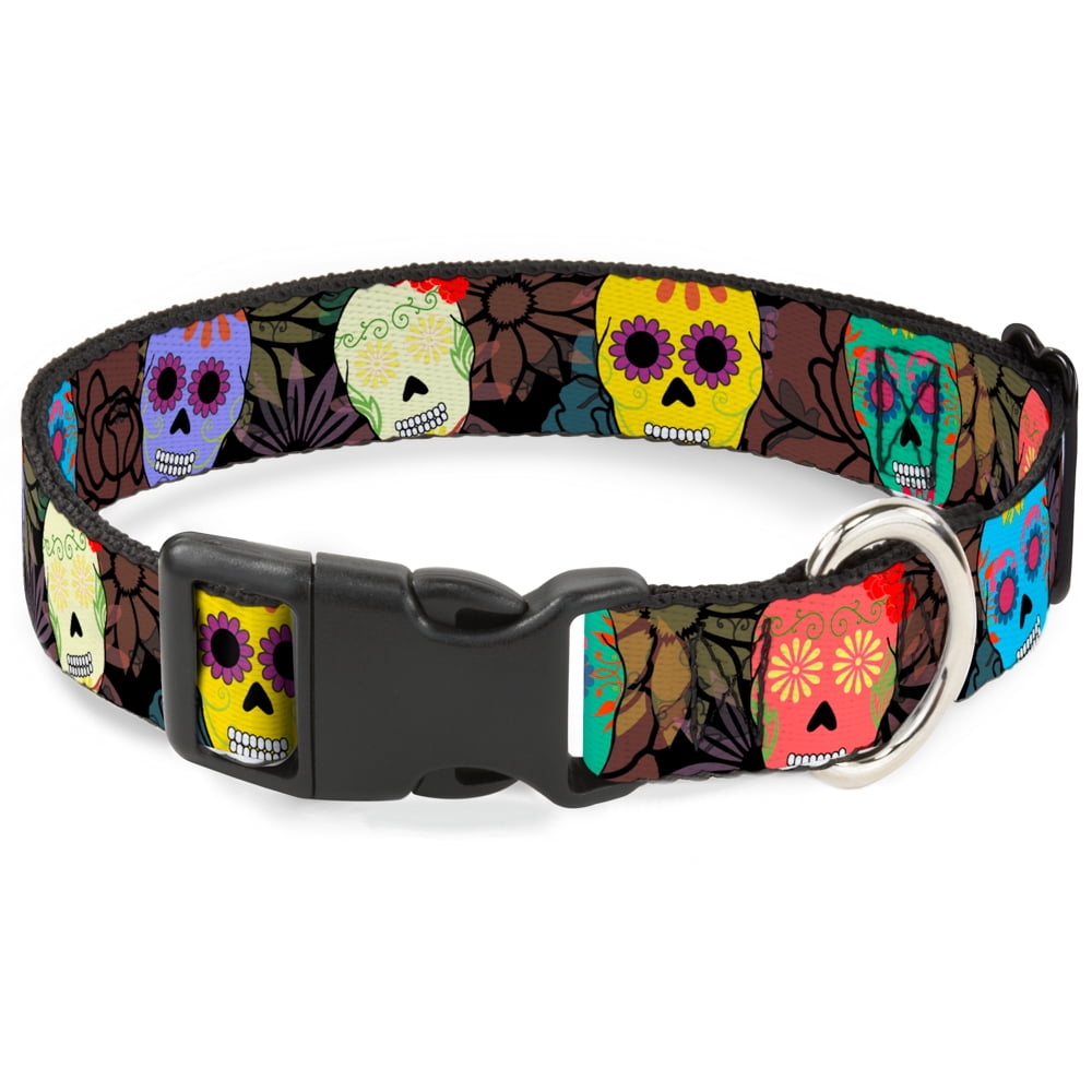 Buckle-Down Pet Collar, Dog Collar Plastic Buckle, Painted Sugar Skulls ...