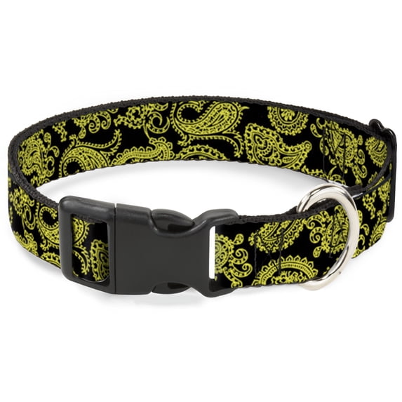 Buckle-Down Pet Collar, Dog Collar Plastic Buckle, Paisley Black Neon ...