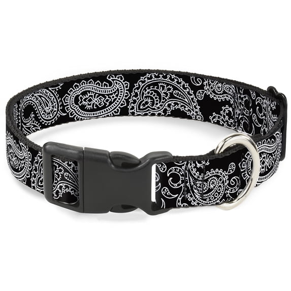 Buckle-Down Pet Collar, Dog Collar Plastic Buckle, Paisley Black White ...