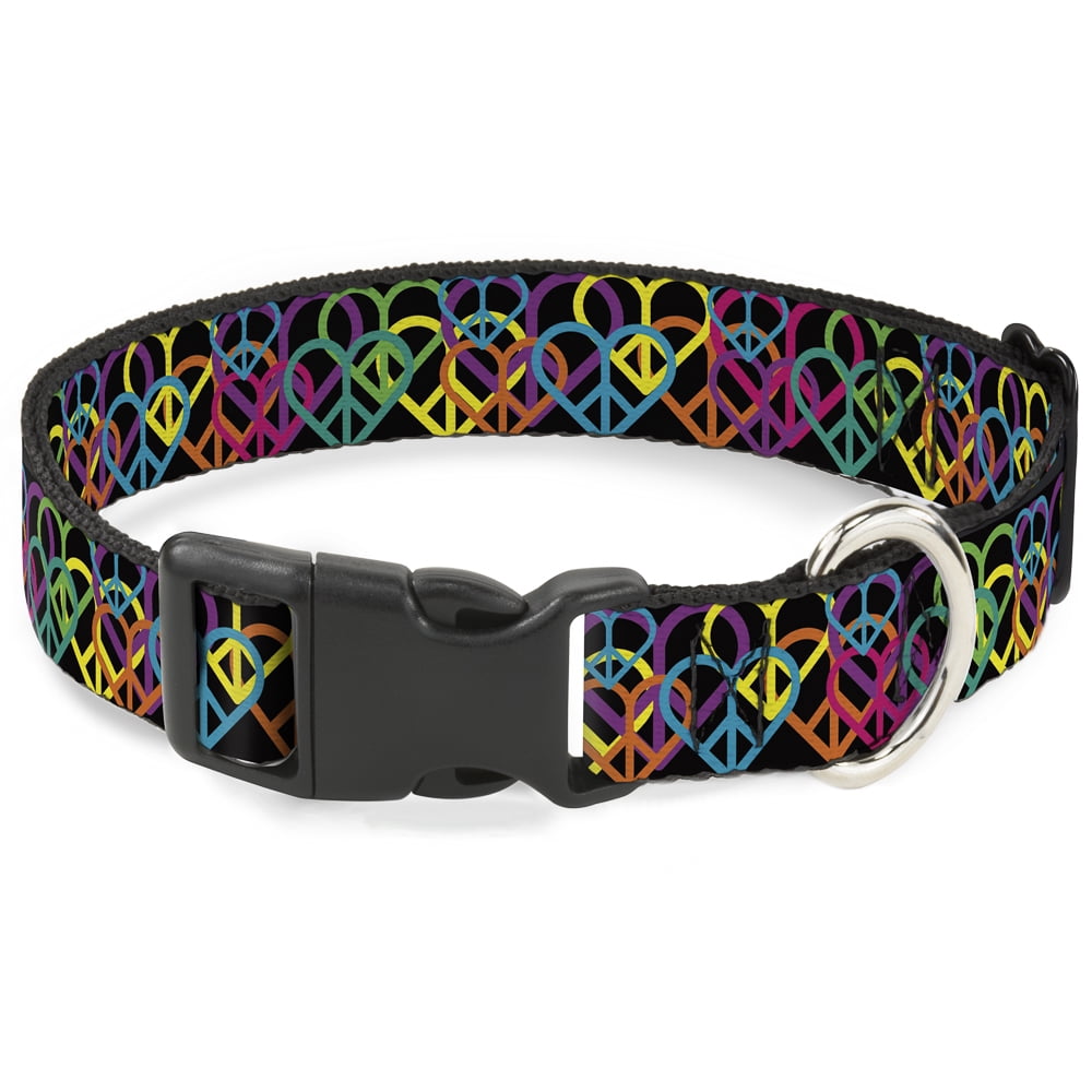 Buckle-Down Pet Collar, Dog Collar Plastic Buckle, Peace Hearts Stacked ...