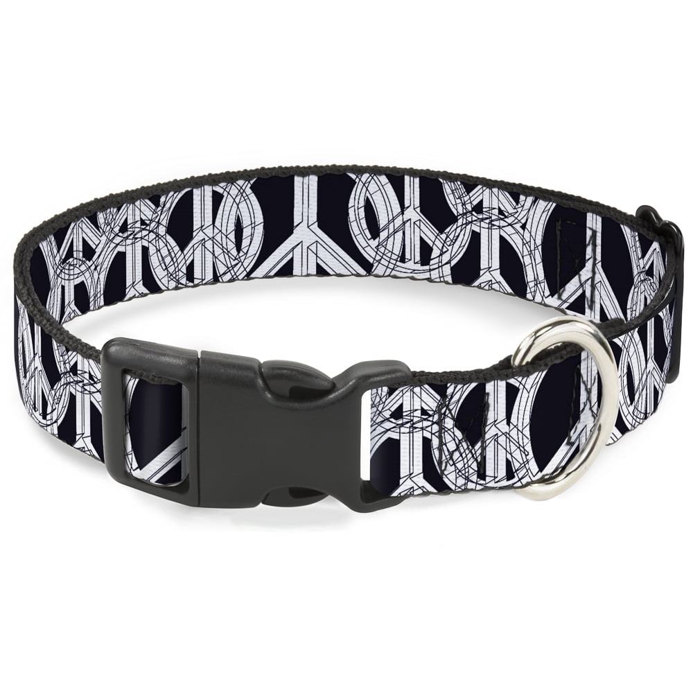 Buckle-Down Pet Collar, Dog Collar Plastic Buckle, Peace Sketch Black ...