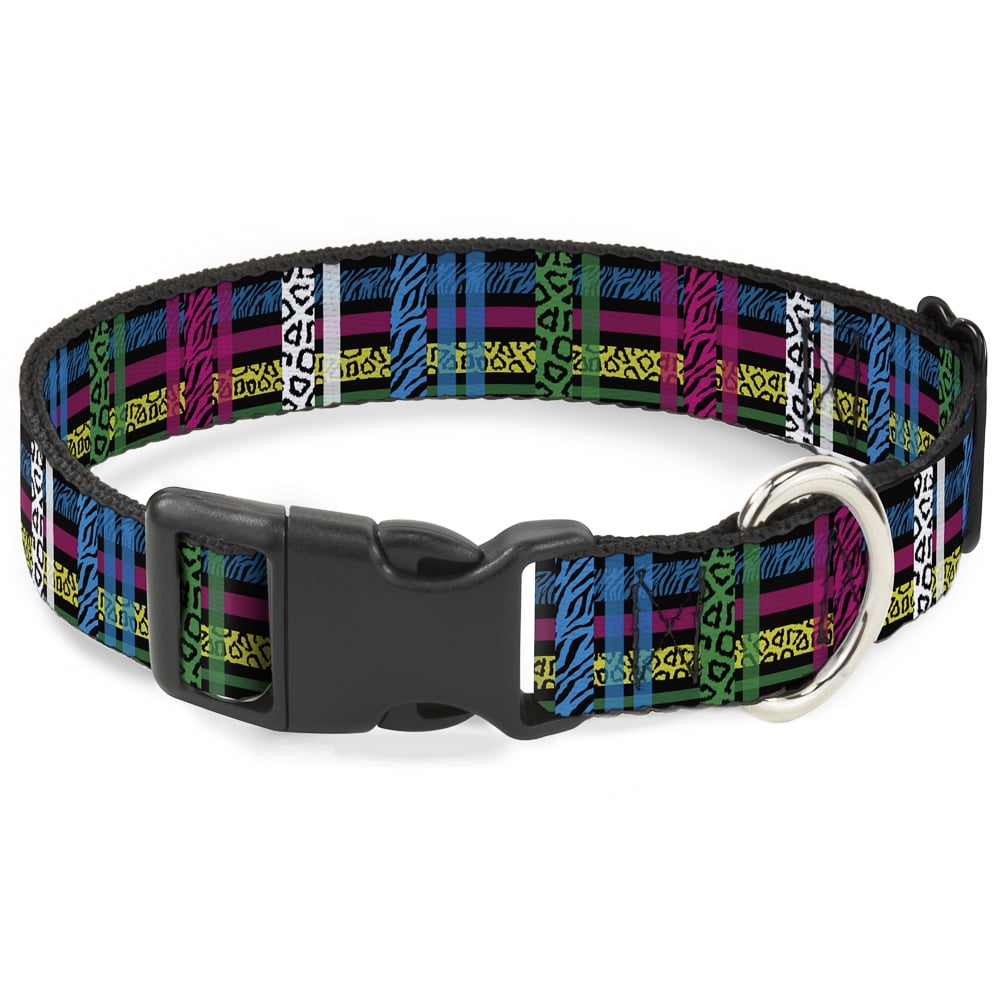 Buckle-Down Pet Collar, Dog Collar Plastic Buckle, Plaid Black Neon ...