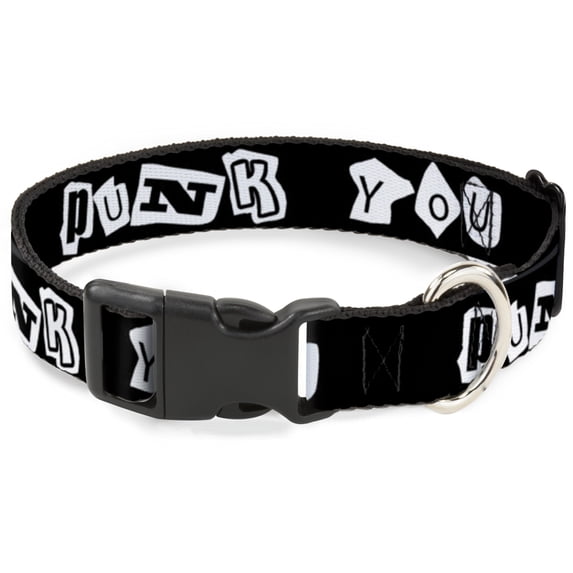 Buckle-Down Pet Collar, Dog Collar Plastic Buckle, Punk You Black White ...