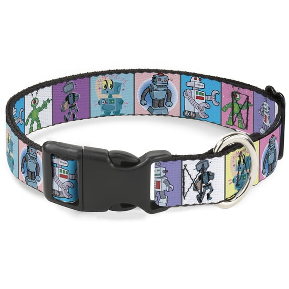 Buckle-Down Pet Collar, Dog Collar Plastic Buckle, Robots Pastel Blocks ...