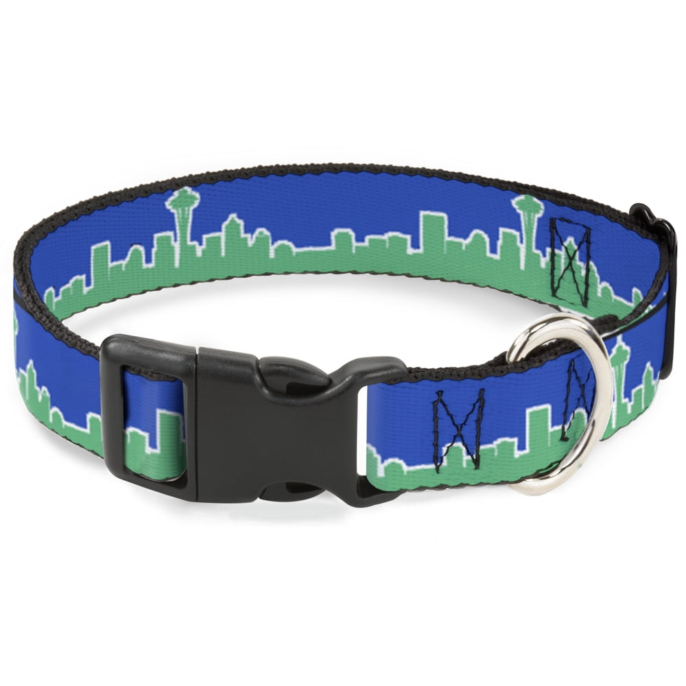Buckle-Down Pet Collar, Dog Collar Plastic Buckle, Seattle Skyline Blue ...