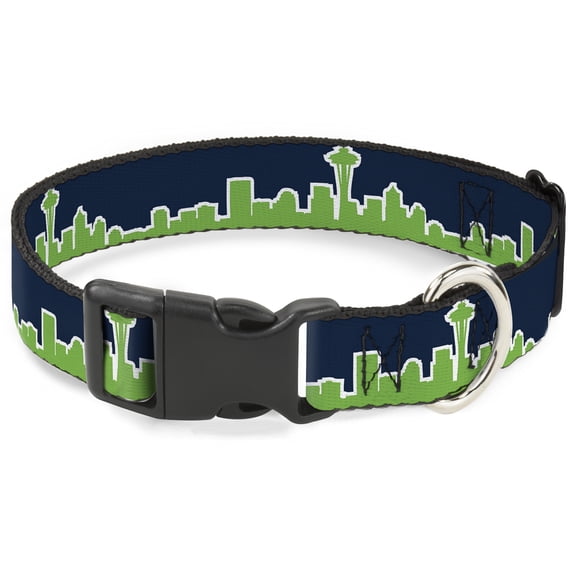 Buckle-Down Pet Collar, Dog Collar Plastic Buckle, Seattle Skyline Navy ...