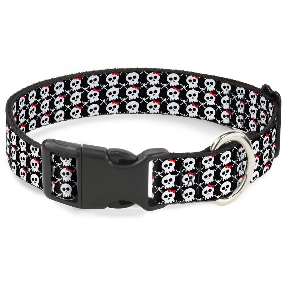 Buckle-Down Pet Collar, Dog Collar Plastic Buckle, Skull Bow Black ...