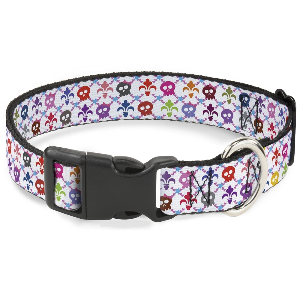 Buckle-Down Pet Collar, Dog Collar Plastic Buckle, Skull Fleur De Lis ...