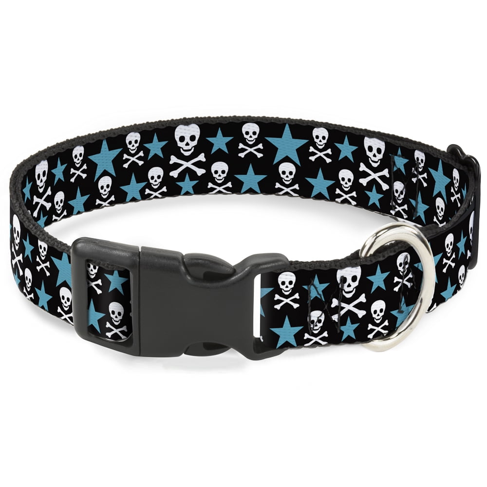 Buckle-Down Pet Collar, Dog Collar Plastic Buckle, Skulls Stars Black ...