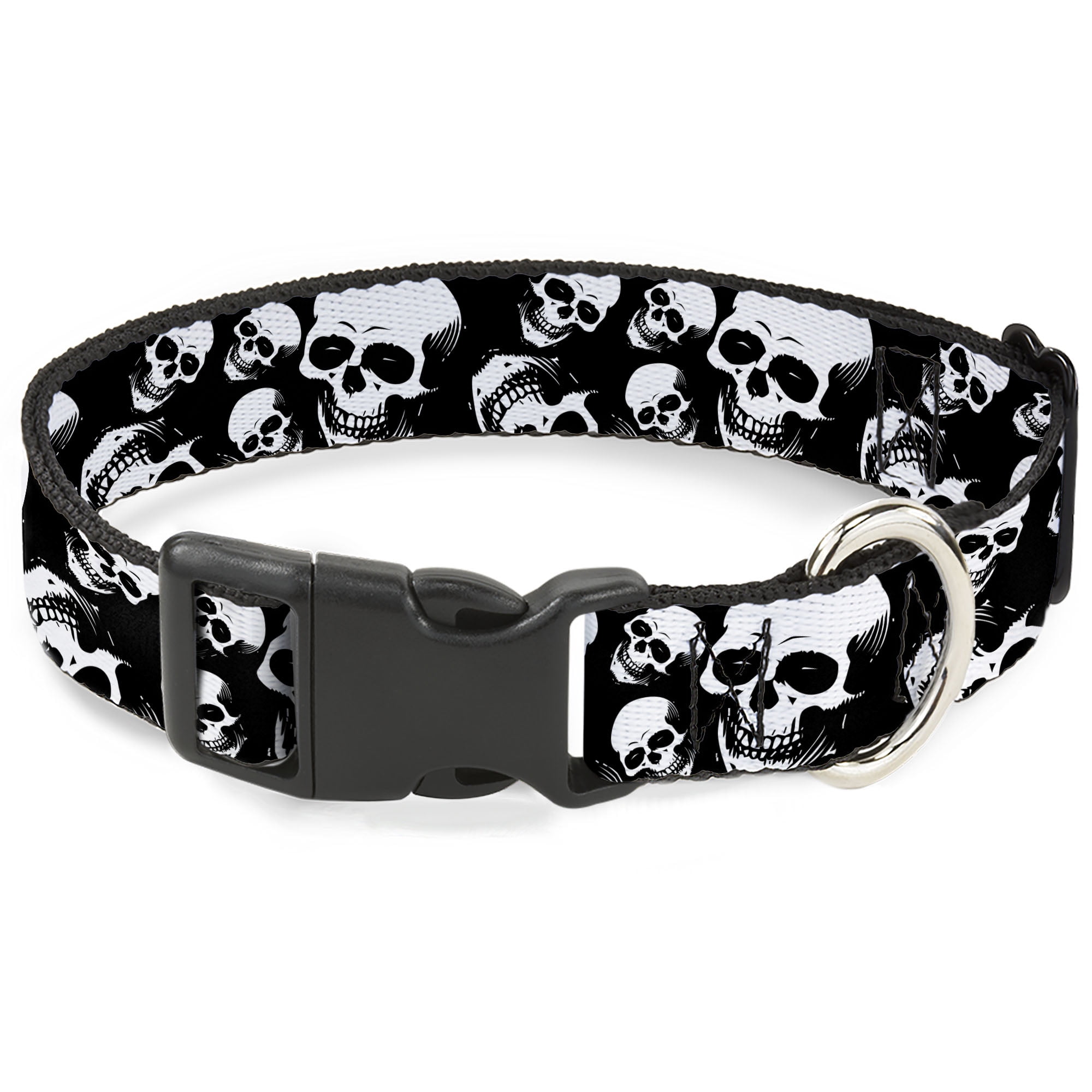 Buckle-Down Pet Collar, Dog Collar Plastic Buckle, Smiling Vivid Skulls Black White Grays, 7 to ...