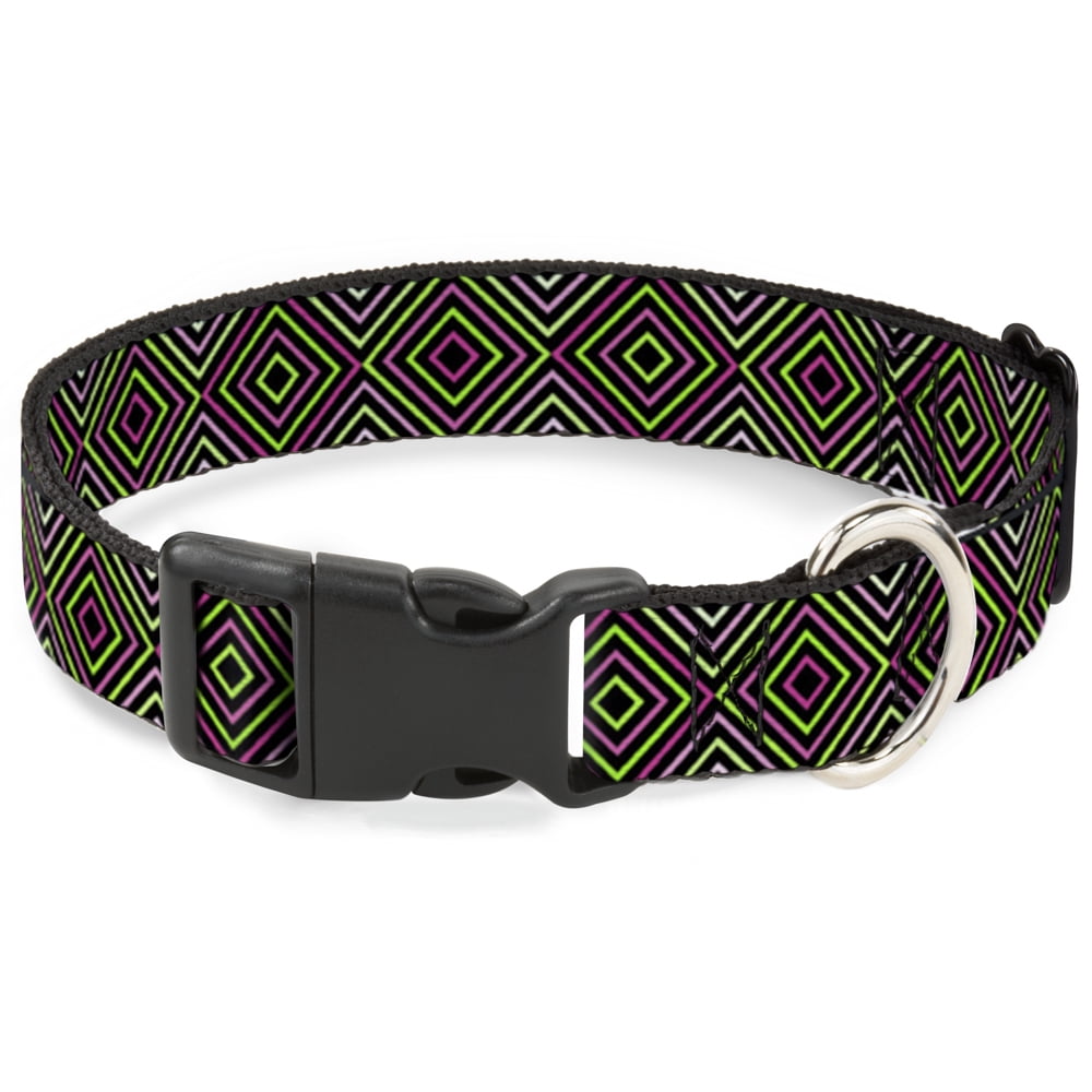 Buckle-Down Pet Collar, Dog Collar Plastic Buckle, Square Lines Black ...