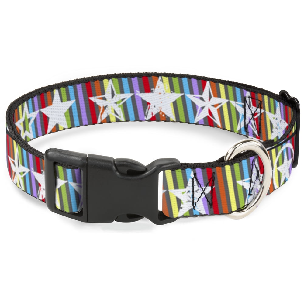 Buckle-Down Pet Collar, Dog Collar Plastic Buckle, Stars Lines Gray ...