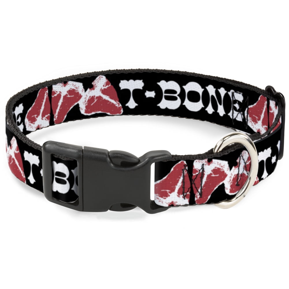Buckle-Down Pet Collar, Dog Collar Plastic Buckle, Steaks T Bone Text ...