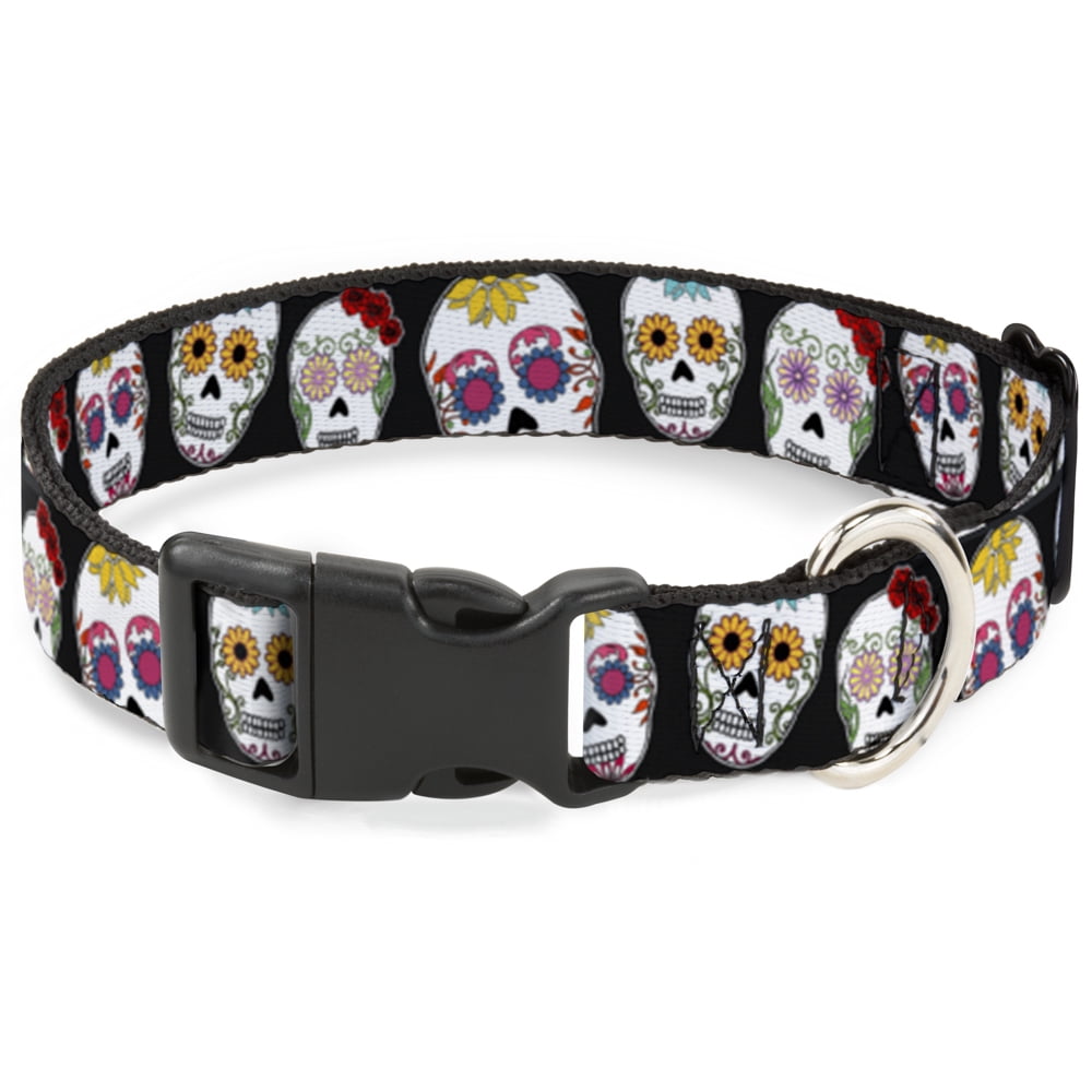 Buckle-Down Pet Collar, Dog Collar Plastic Buckle, Sugar Skull Outline ...