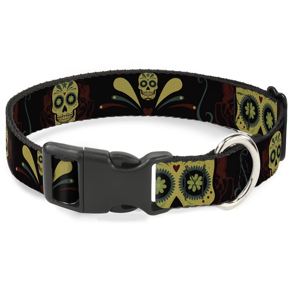 Buckle-Down Pet Collar, Dog Collar Plastic Buckle, Sugar Skulls Black ...