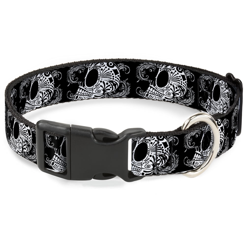 Buckle-Down Pet Collar, Dog Collar Plastic Buckle, Tattoo Skull Floral ...