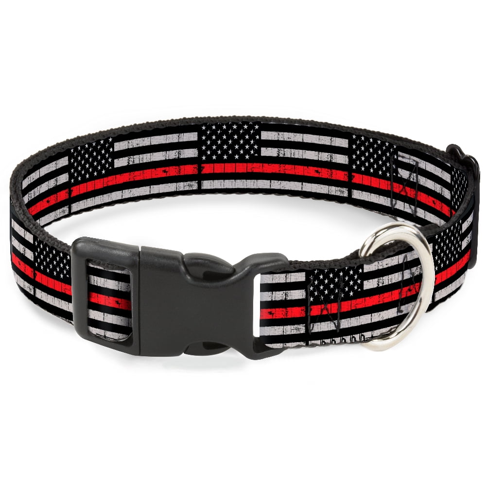 Buckle-Down Pet Collar, Dog Collar Plastic Buckle, Thin Red Line Flag ...