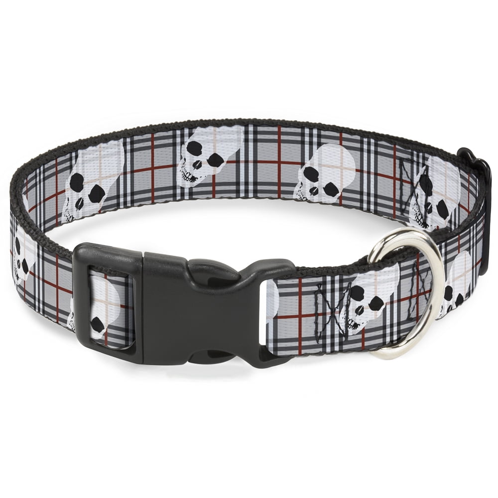 Buckle-Down Pet Collar, Dog Collar Plastic Buckle, Tilted Skulls Plaid ...