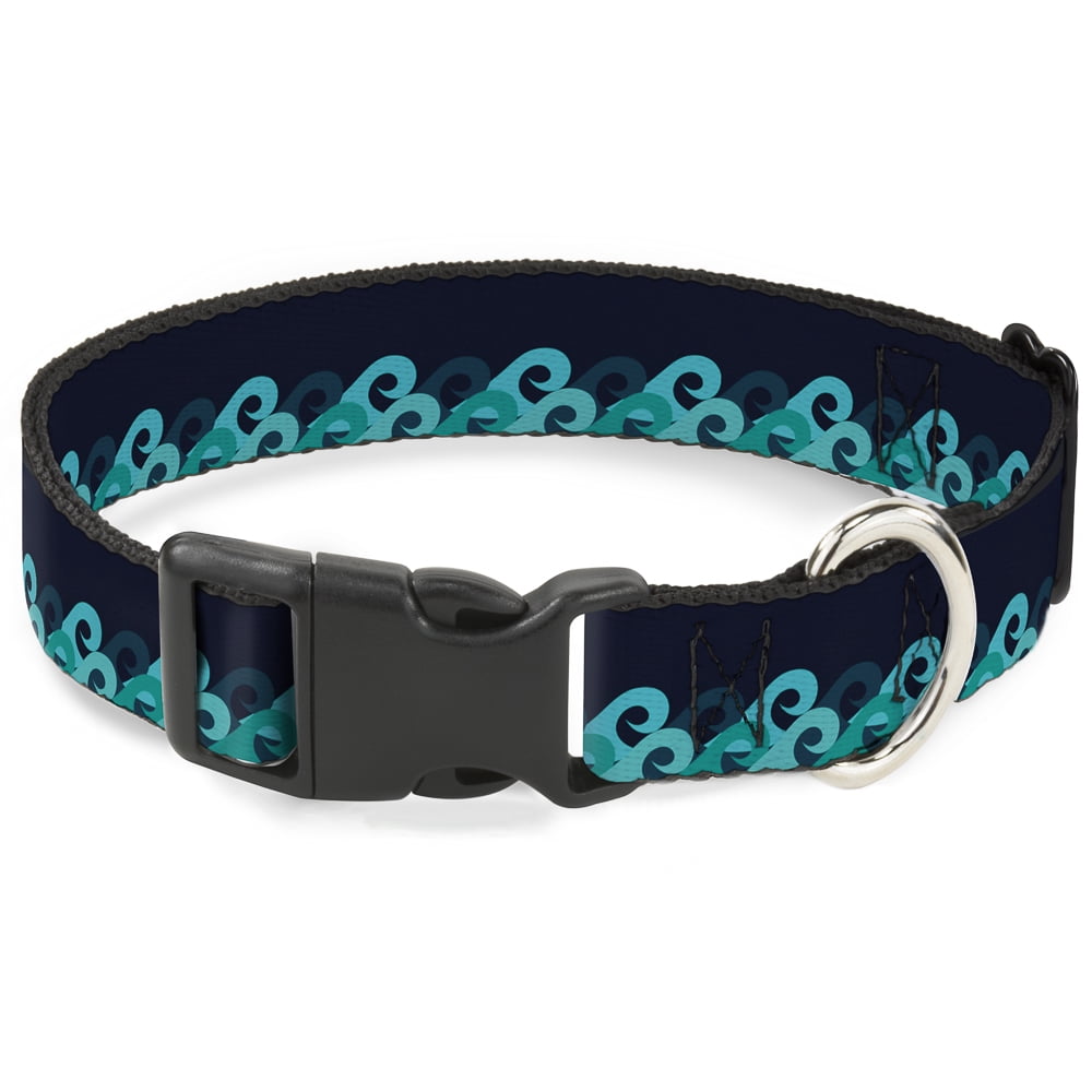 Buckle-Down Pet Collar, Dog Collar Plastic Buckle, Waves Navy Blue ...