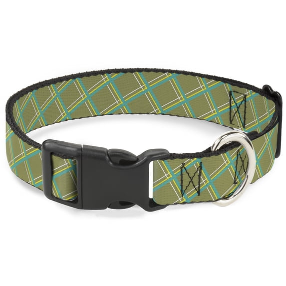 Buckle-Down Pet Collar, Dog Collar Plastic Buckle, Wire Grid Tan Green ...