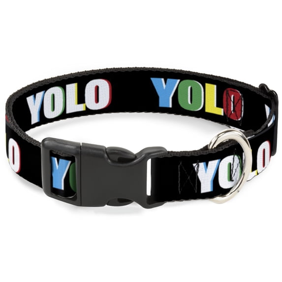 Buckle-Down Pet Collar, Dog Collar Plastic Buckle, YOLO Black Multi ...