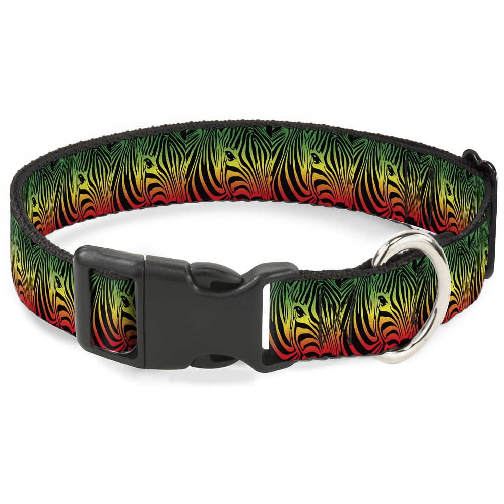 Buckle-Down Pet Collar, Dog Collar Plastic Buckle, Zebra Head Rasta, 9. ...