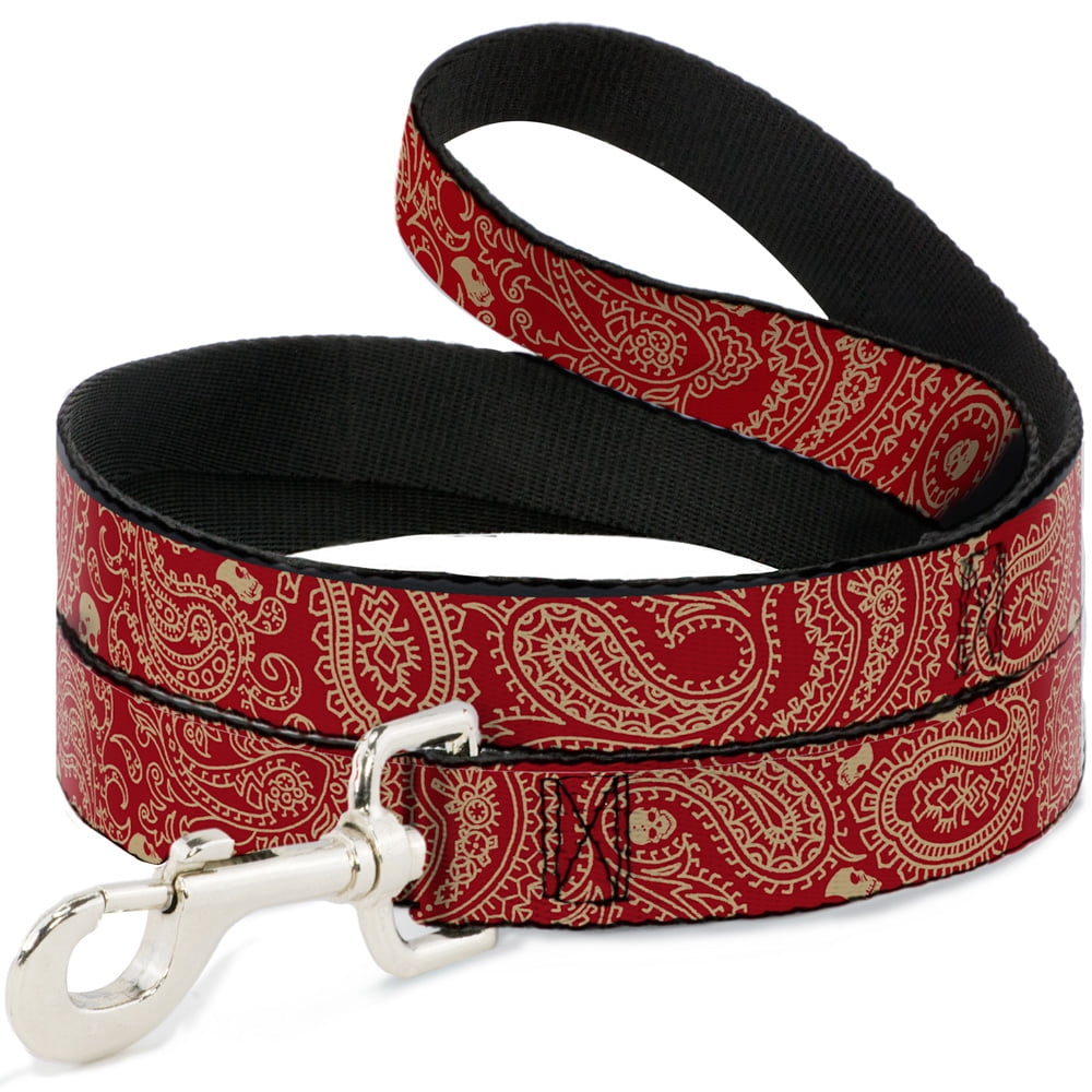 Buckle-Down Pet Leash, Dog Leash, Bandana Skulls Scarlet Red Gold, 4 ...