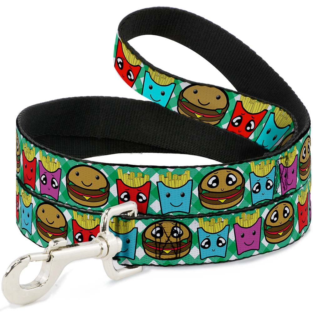 Buckle-Down Pet Leash, Dog Leash, Burger Fries Cartoon Straight Green ...