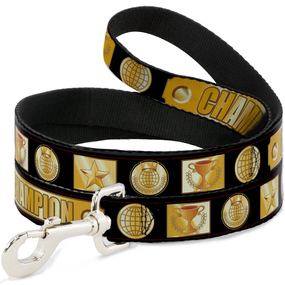 Buckle-Down Pet Leash, Dog Leash, Champion Belt Icons Black Golds, 4 ...