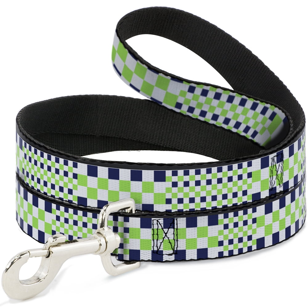 Buckle-Down Pet Leash, Dog Leash, Checker Blocks White Navy Neon Green ...