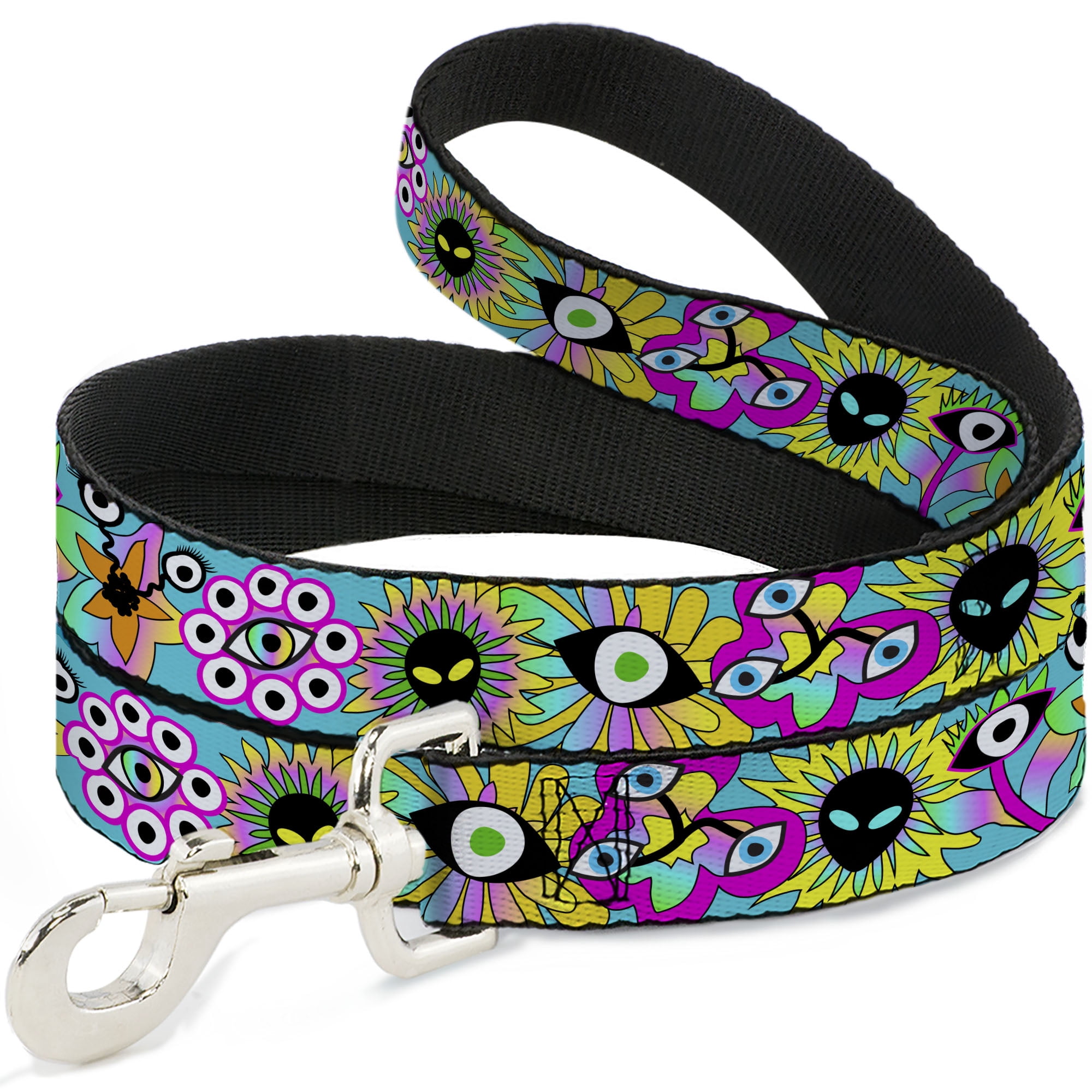 Buckle-Down Pet Leash, Dog Leash, Funky Alien Flowers Aqua Blue Multi ...