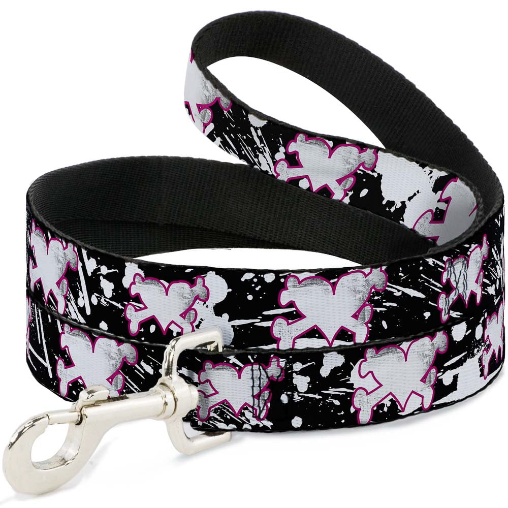 Buckle-Down Pet Leash, Dog Leash, Heart Cross Bones Splatter Black ...