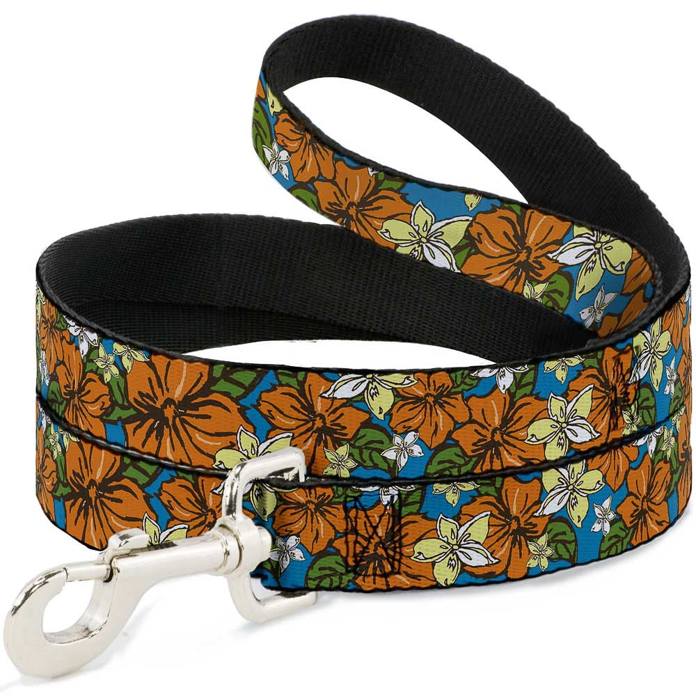Buckle-Down Pet Leash, Dog Leash, Hibiscus Collage Blue Orange Yellow ...