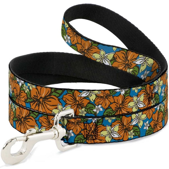 Buckle-Down Pet Leash, Dog Leash, Hibiscus Collage Blue Orange Yellow ...