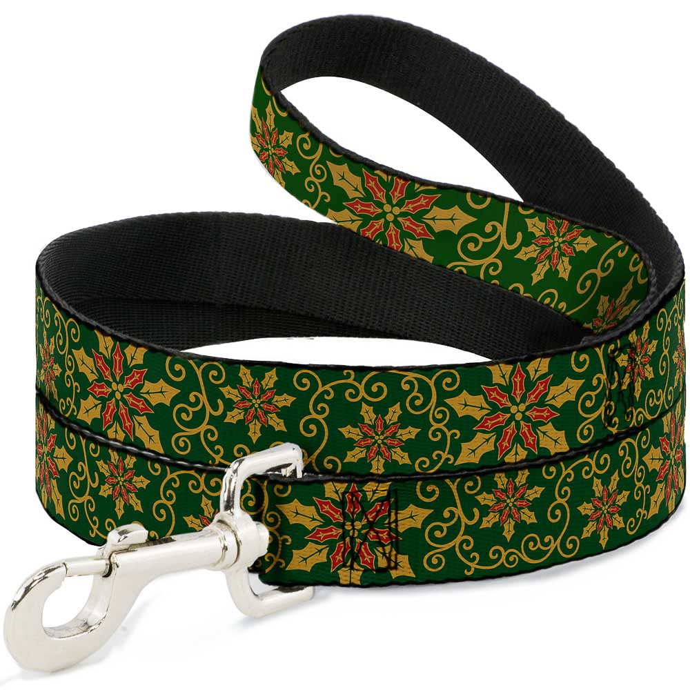 Buckle-Down Pet Leash, Dog Leash, Holiday Holly Green Gold Red, 6 Feet ...