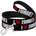 Buckle-Down Pet Leash, Dog Leash, I Heart Zombies Bold Splatter Black ...