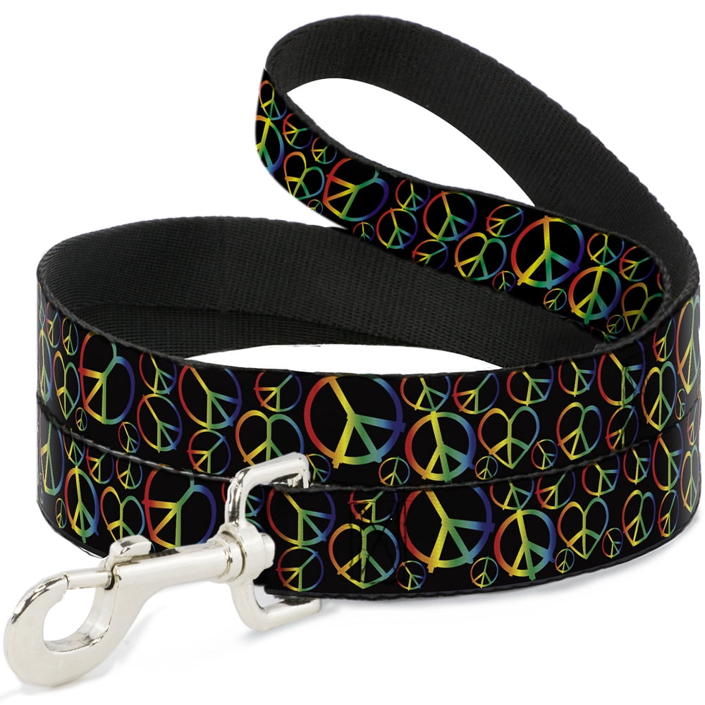 Buckle-Down Pet Leash, Dog Leash, Peace Heart Black Rainbow Ombre, 6 ...