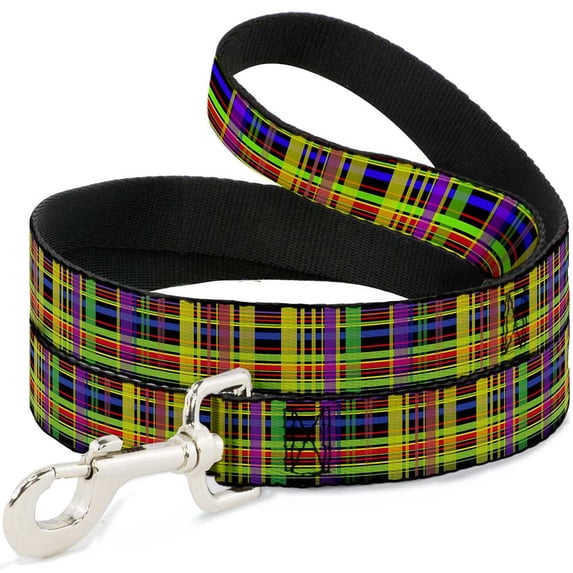 Buckle-Down Pet Leash, Dog Leash, Plaid Black Multi Neon, 6 Feet Long 1 ...