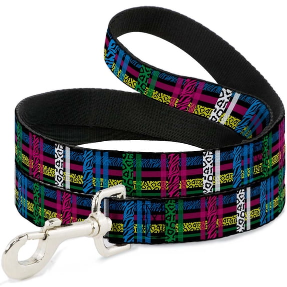 Buckle-Down Pet Leash, Dog Leash, Plaid Black Neon Animal Skins, 6 Feet ...